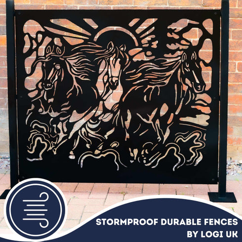 Metal Fence Garden Panels Running Horses – logifirepits