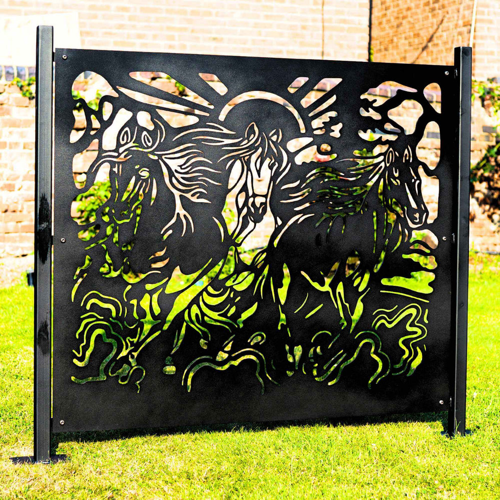 Metal Fence Garden Panels Running Horses – logifirepits