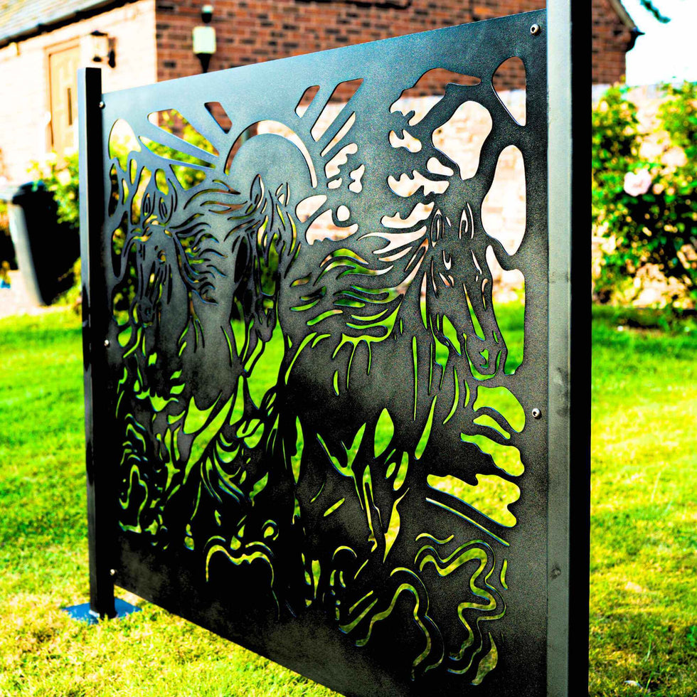 Metal Fence Garden Panels Running Horses – logifirepits