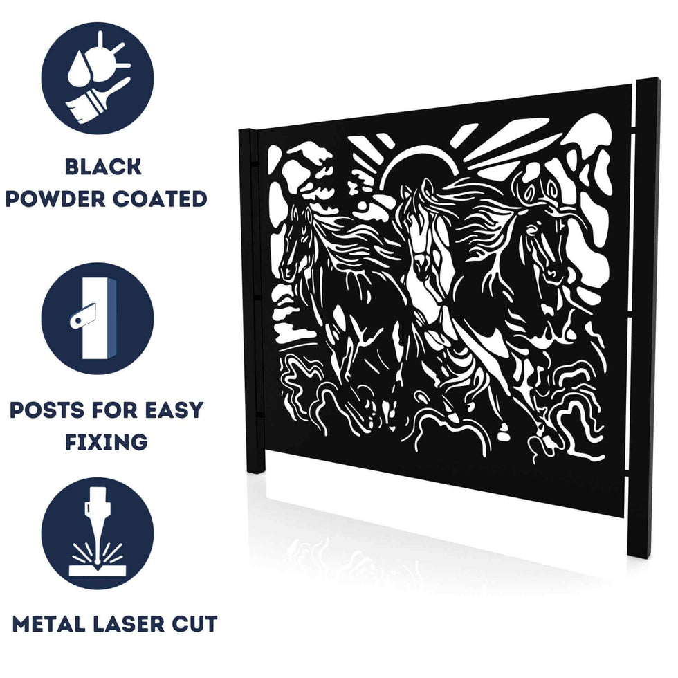 Metal Fence Garden Panels Running Horses – logifirepits